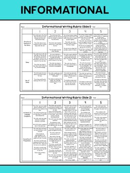 Second Grade Writing Rubrics - Narrative, Informational, and Opinion G ...