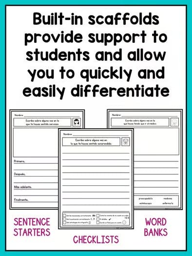 SPANISH Writing Prompts for 1st - Informational, Narrative, & Opinion ...