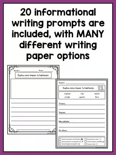 SPANISH Writing Prompts for First Grade Informational Writing ...