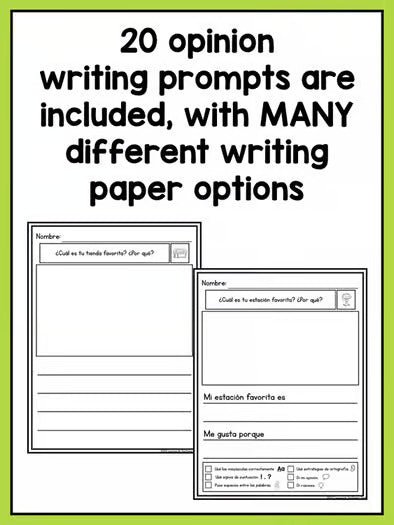 SPANISH Writing Prompts For Kindergarten Opinion Writing – learning-at ...