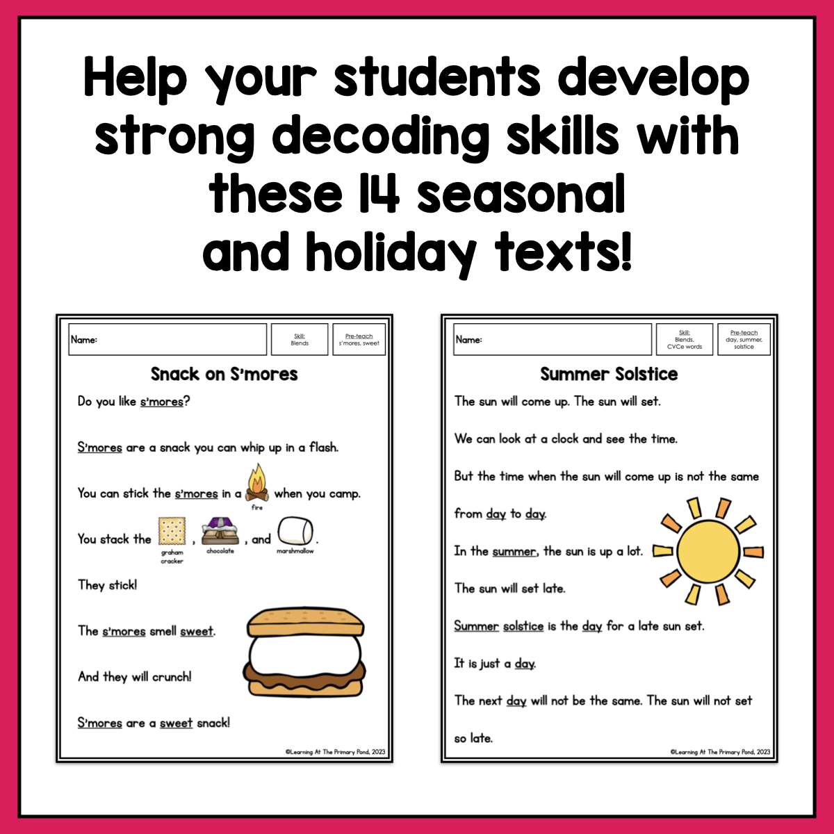 Summer Decodable Texts for Kindergarten | Passages on Summer and Summe ...