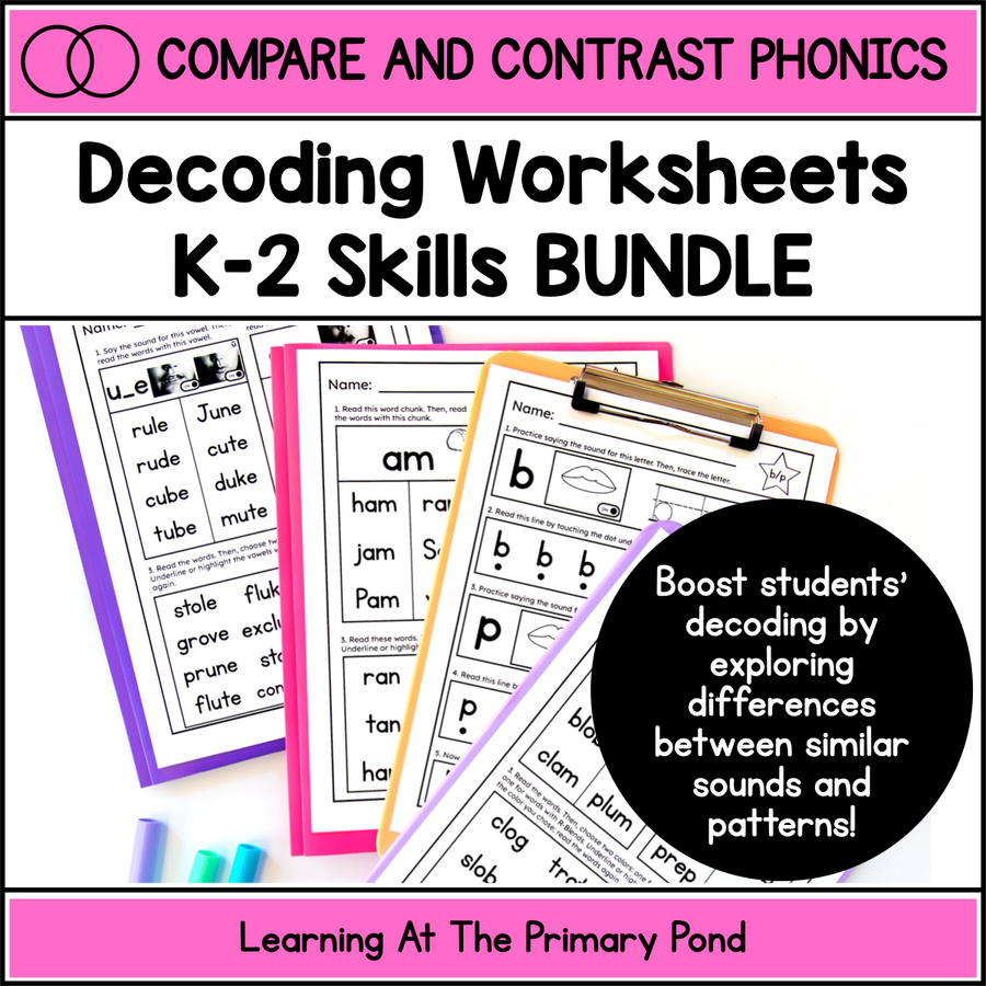 Letter Sound & Decoding Words Worksheets K-2 BUNDLE | Compare & Contra ...
