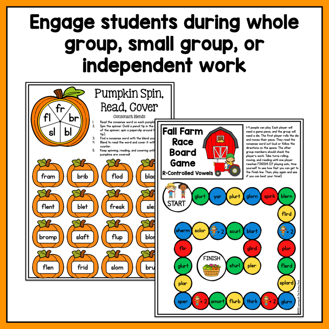 Nonsense Word Games for Kindergarten, 1st, and 2nd grade {Fall Theme ...