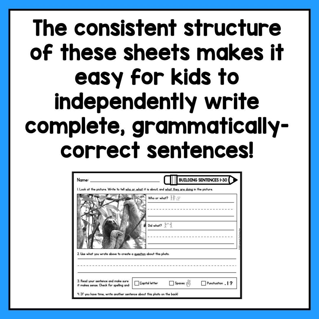 Sentence Writing Practice Sheets for 1st Grade | Structured Writing ...