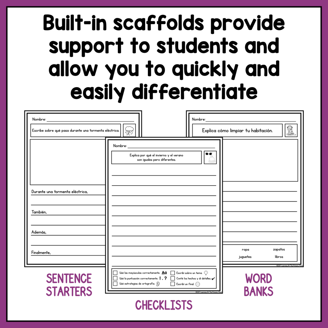 SPANISH Writing Prompts for First Grade Informational Writing ...