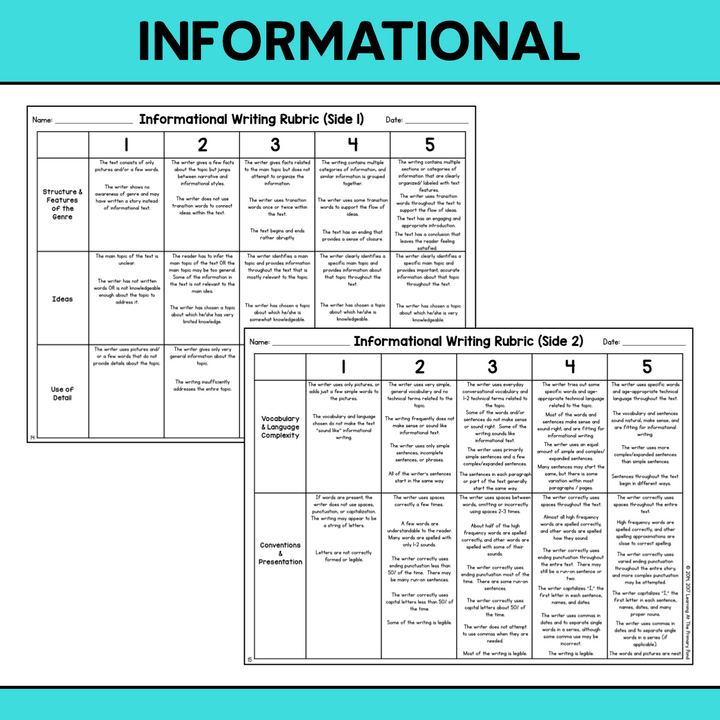 First Grade Writing Rubrics - Narrative, Informational, and Opinion Ge ...