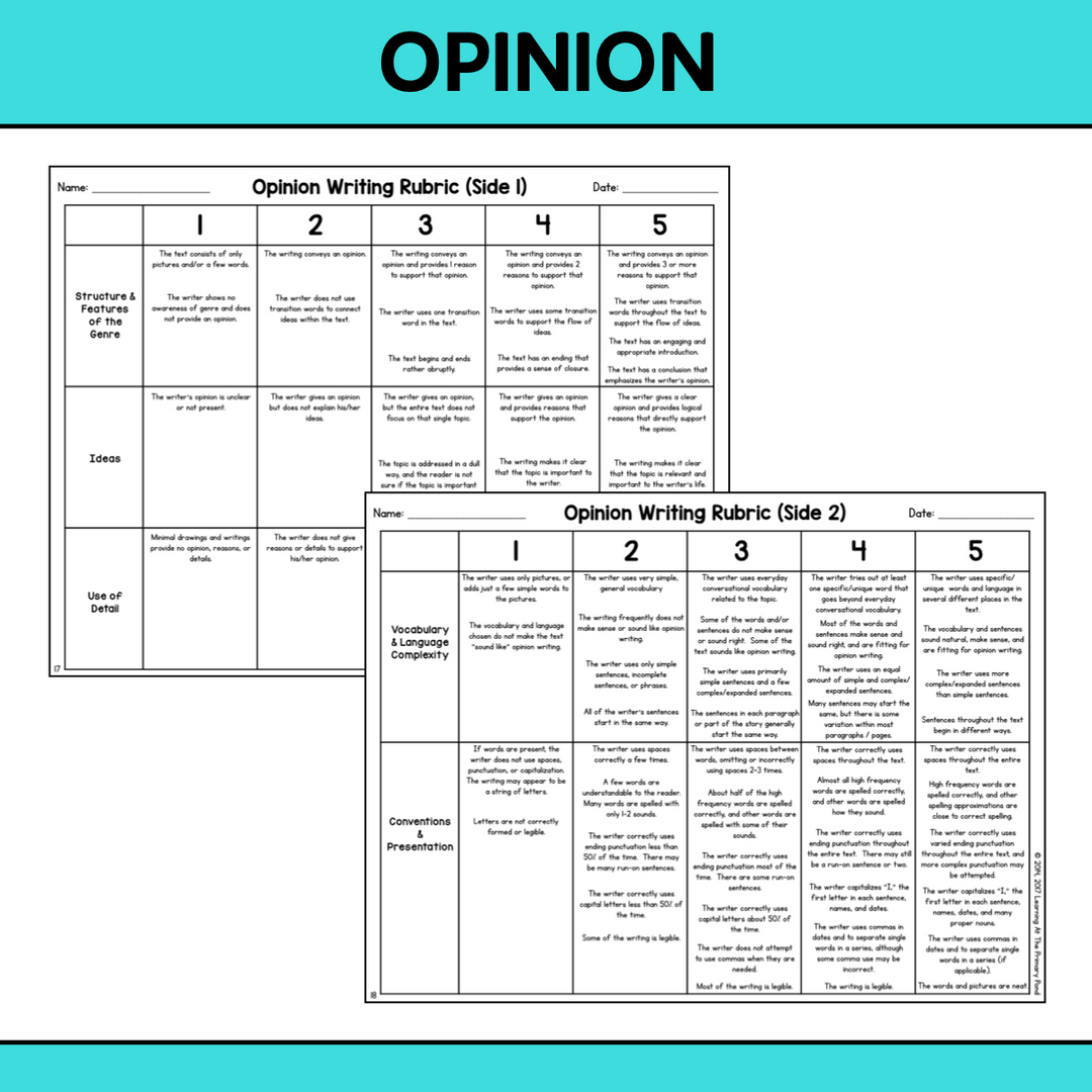 First Grade Writing Rubrics - Narrative, Informational, and Opinion Ge ...