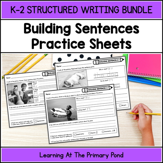 Sentence Writing Practice Sheets Bundle for K-2 | Structured Writing ...
