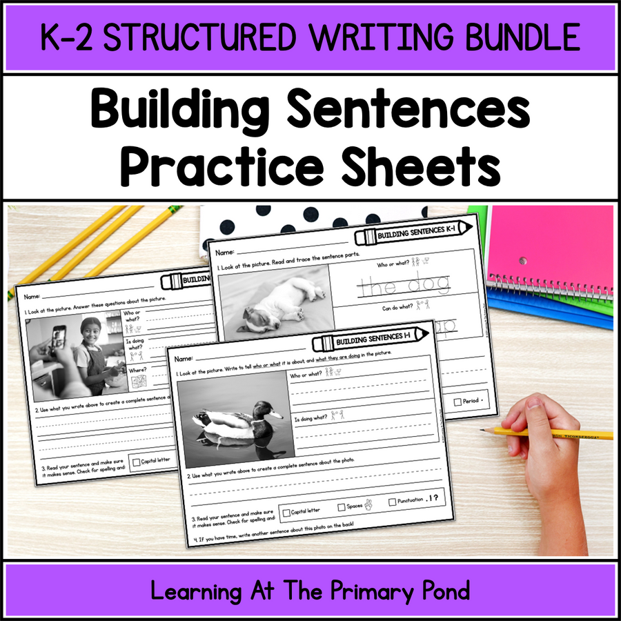 Sentence Writing Practice Sheets Bundle for K-2 | Structured Writing ...