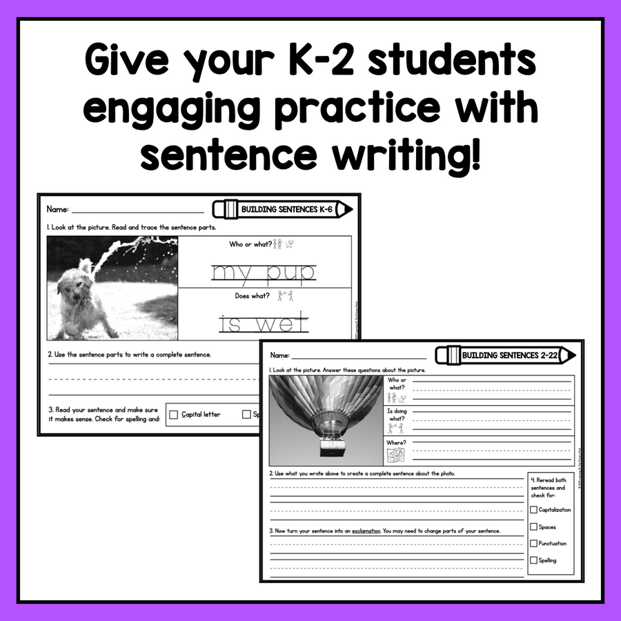 Sentence Writing Practice Sheets Bundle for K-2 | Structured Writing ...