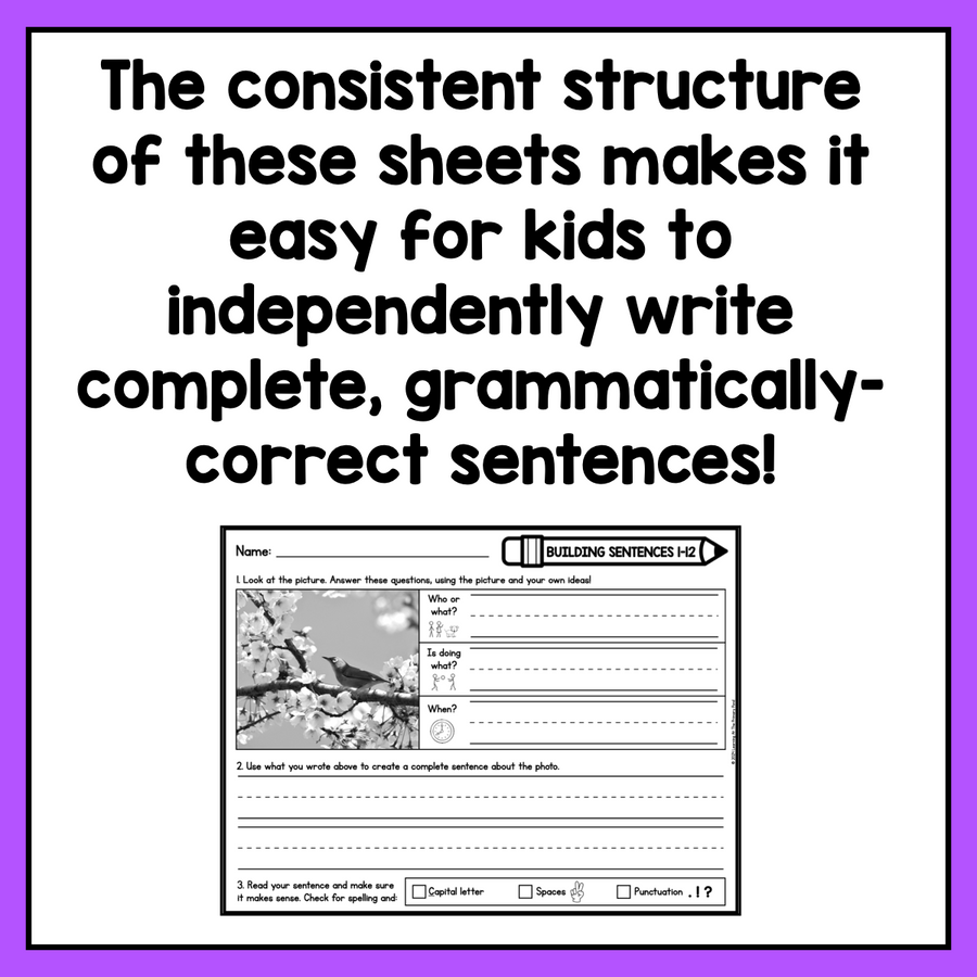 Sentence Writing Practice Sheets Bundle for K-2 | Structured Writing ...