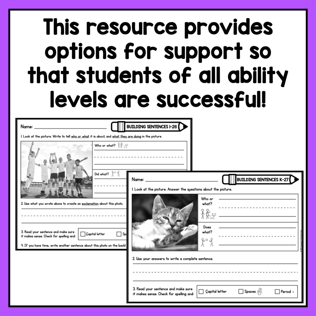 Sentence Writing Practice Sheets Bundle for K-2 | Structured Writing ...