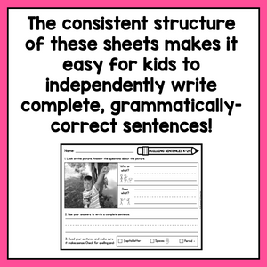 Sentence Writing Practice Sheets for Kindergarten | Structured Writing ...