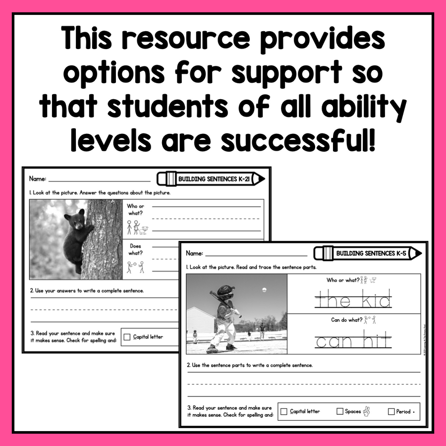 Sentence Writing Practice Sheets for Kindergarten | Structured Writing ...