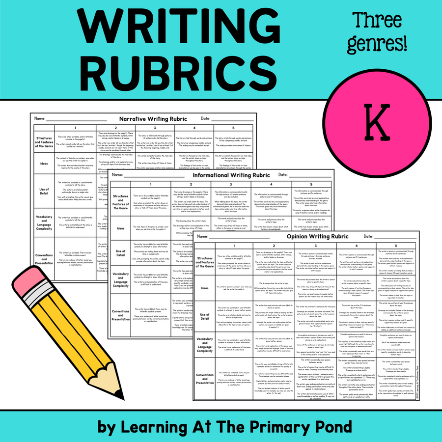 Kindergarten Writing Rubrics - Narrative, Informational, and Opinion G ...
