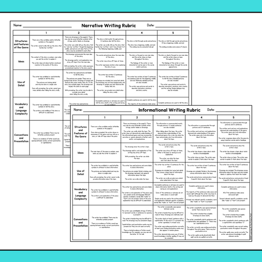 Kindergarten Writing Rubrics - Narrative, Informational, and Opinion G ...
