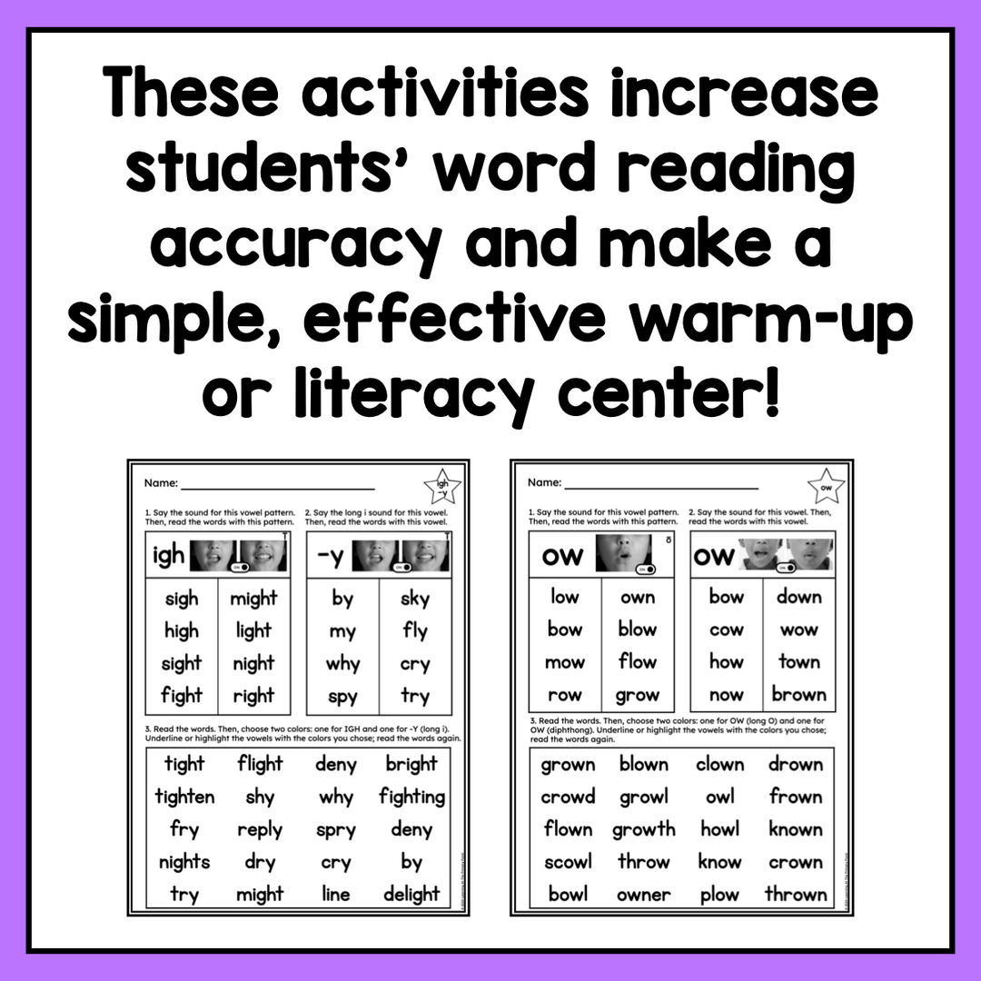 Long Vowel Teams & Vowel Diphthongs Worksheets for Decoding | Compare ...