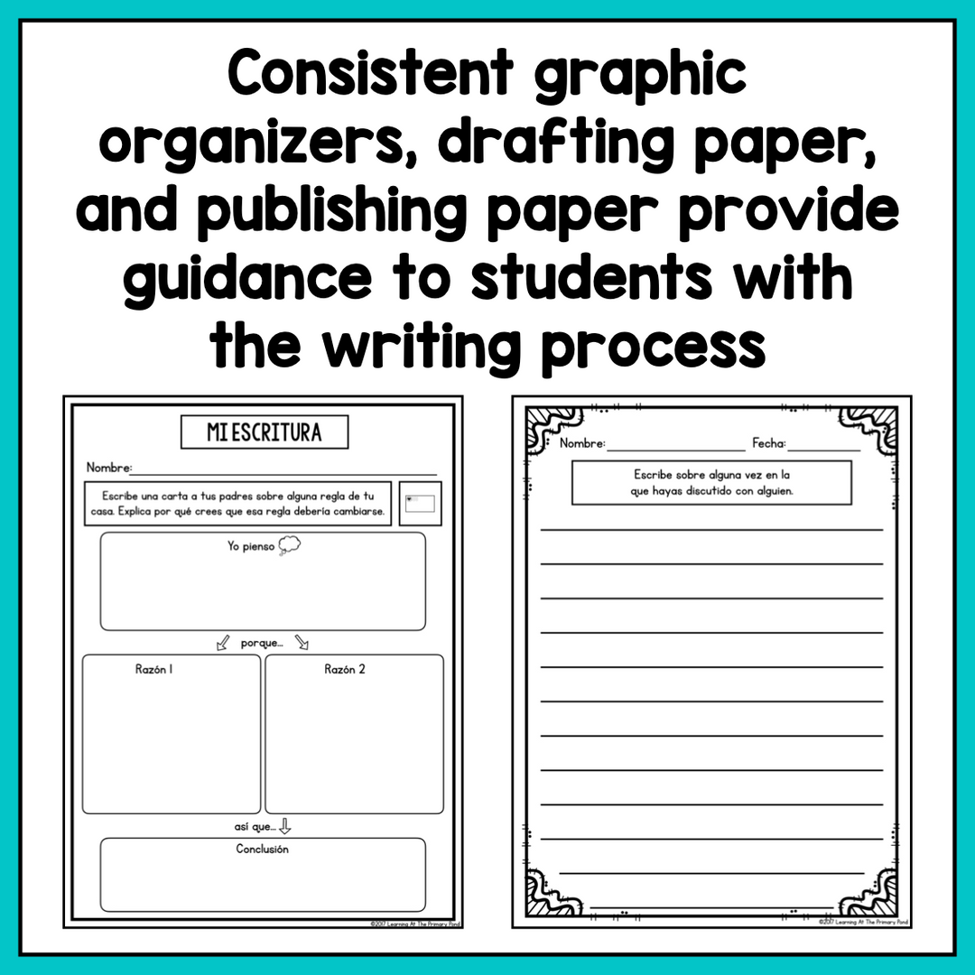 SPANISH Writing Prompts for 1st - Informational, Narrative, & Opinion ...