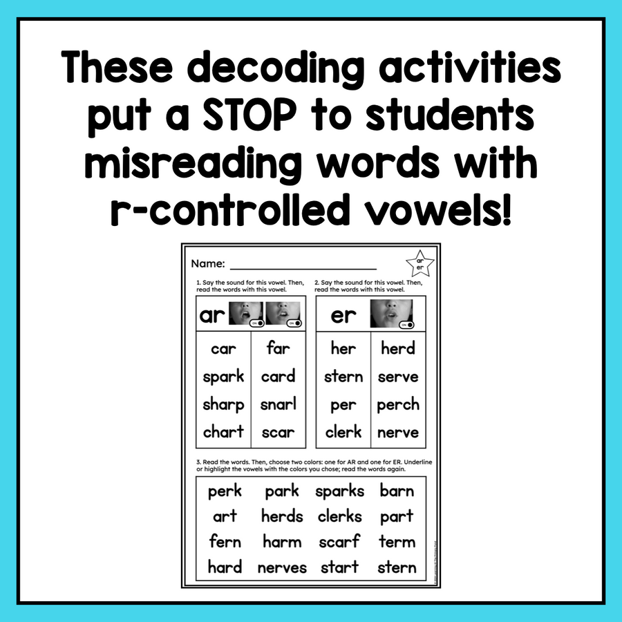 R-Controlled Vowels Worksheets for Decoding Practice | Compare & Contr ...