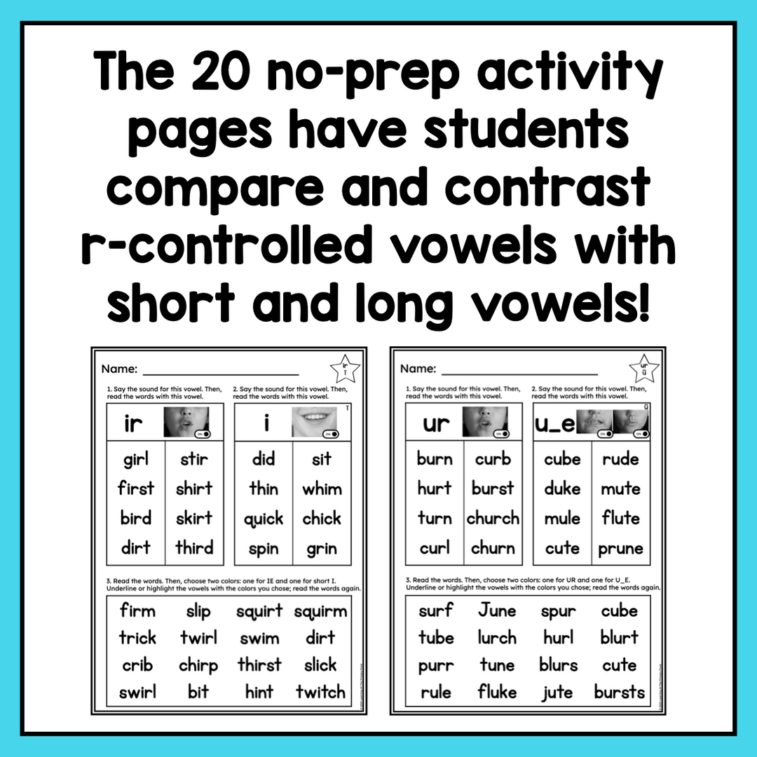 R-Controlled Vowels Worksheets for Decoding Practice | Compare & Contr ...