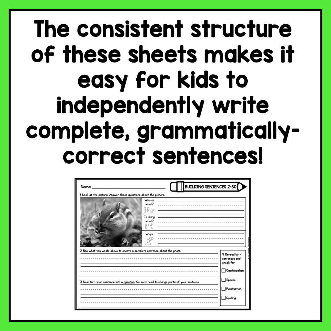 Sentence Writing Practice Sheets for 2nd Grade | Structured Writing ...