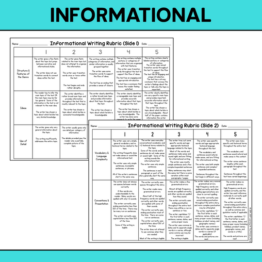 Second Grade Writing Rubrics - Narrative, Informational, and Opinion G ...