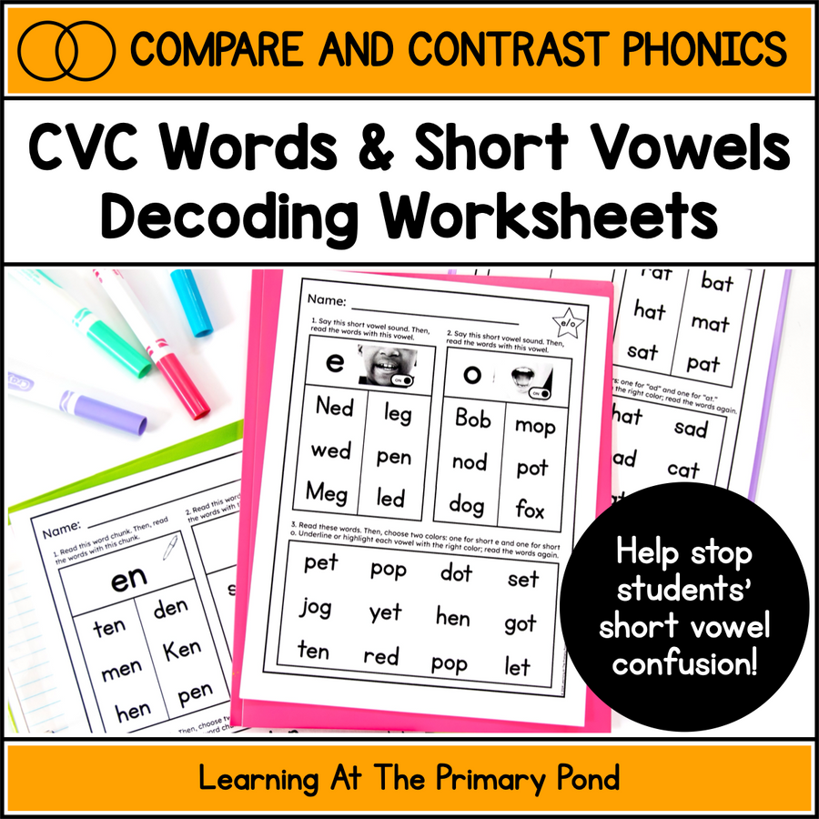 CVC Words & Short Vowel Worksheets for Decoding Practice | Compare & C ...