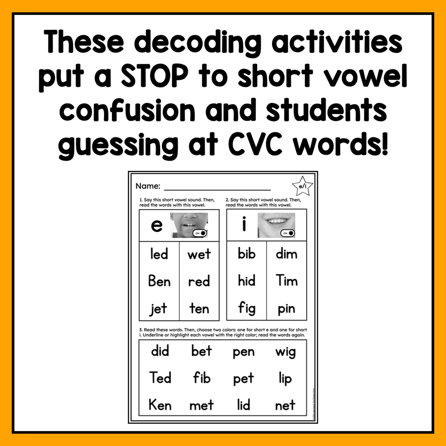 CVC Words & Short Vowel Worksheets for Decoding Practice | Compare & C ...