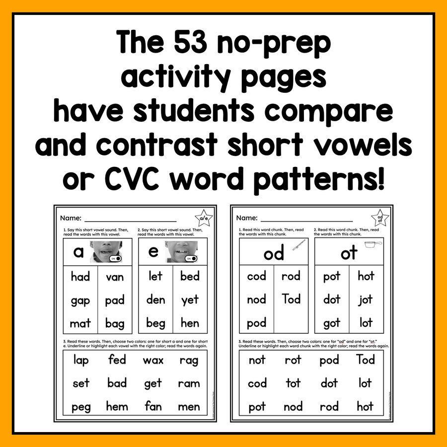 CVC Words & Short Vowel Worksheets for Decoding Practice | Compare & C ...