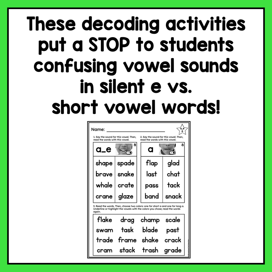 Silent E Words Worksheets for Decoding Practice | Compare & Contrast P ...