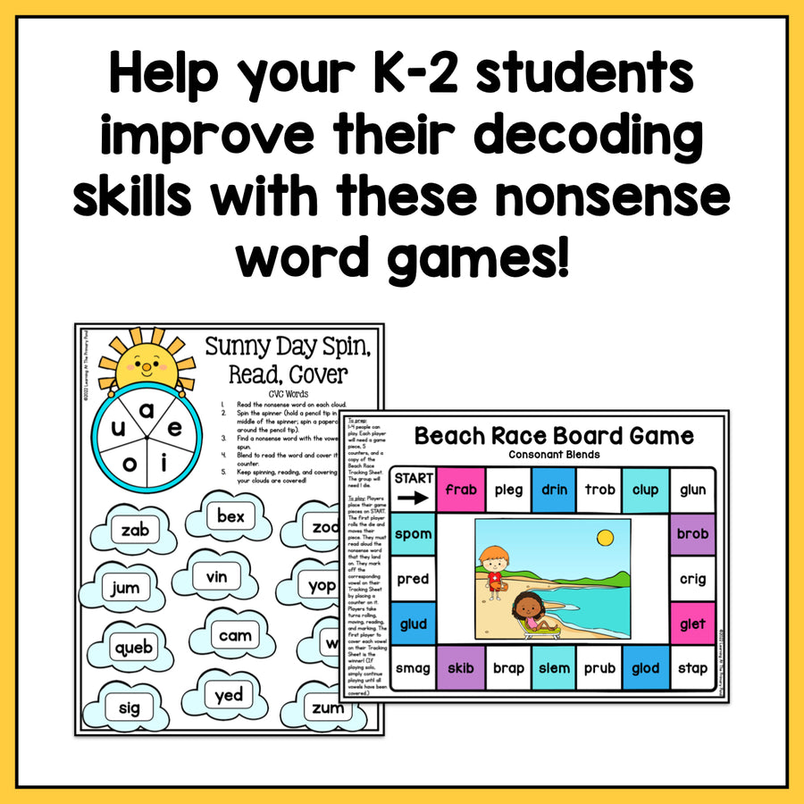 Nonsense Word Games for Kindergarten, 1st, and 2nd grade | Summer Them ...