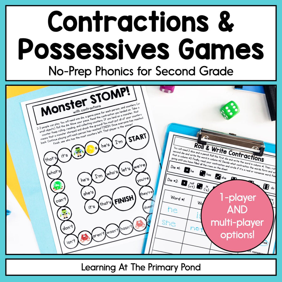 Contractions & Possessives Games: Second Grade No-Prep Phonics ...