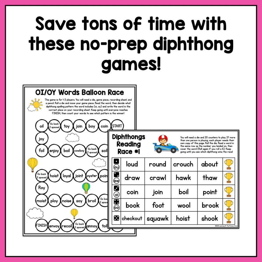 Diphthongs Games: Second Grade No-Prep Phonics – Learning at the ...