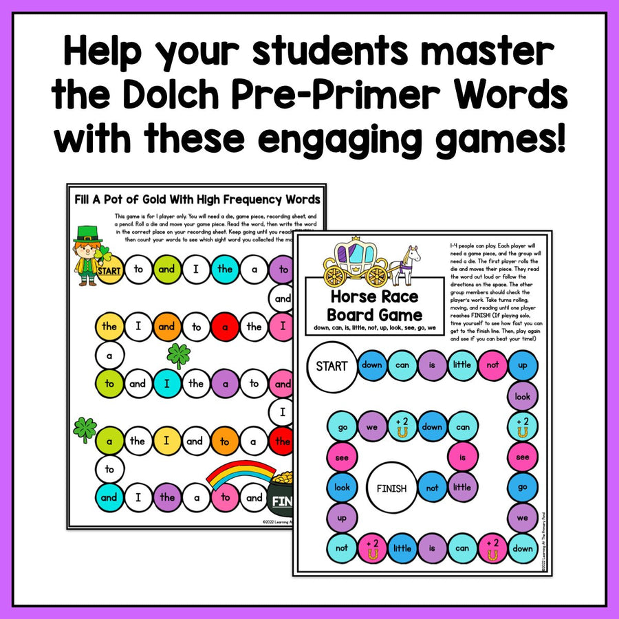 High Frequency Word Games | Dolch Pre-Primer Words – Learning at the ...