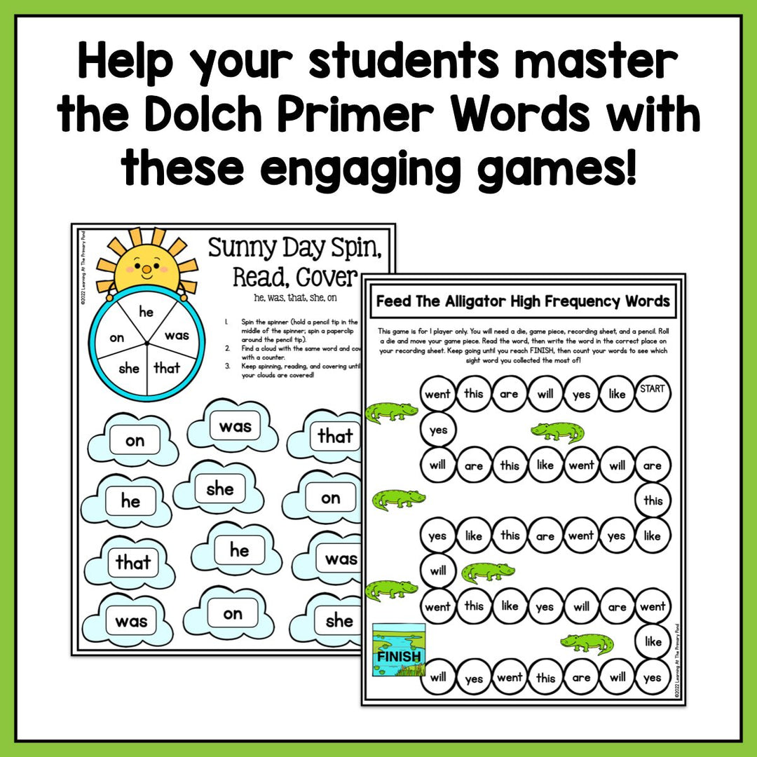 High Frequency Word Games | Dolch Primer Words – Learning at the ...