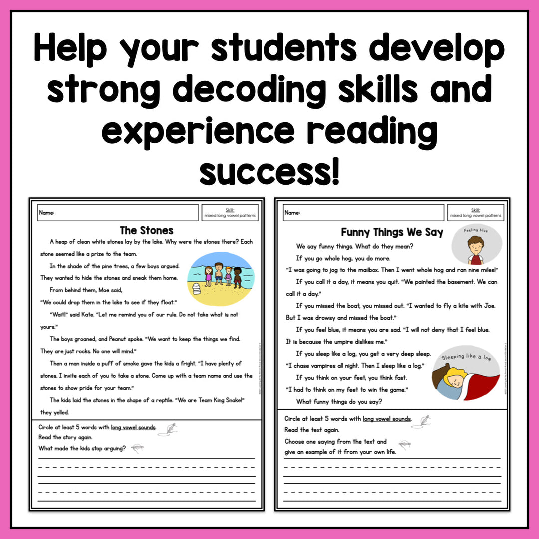 Long Vowel Decodable Passages | Silent E & Vowel Team Readers | 2nd Gr ...