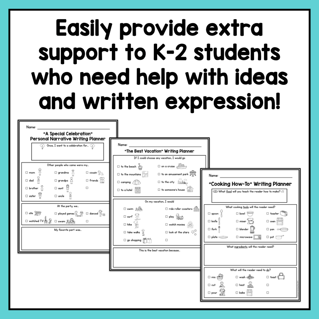 Narrative, Informational, and Opinion Writing Graphic Organizers for K ...