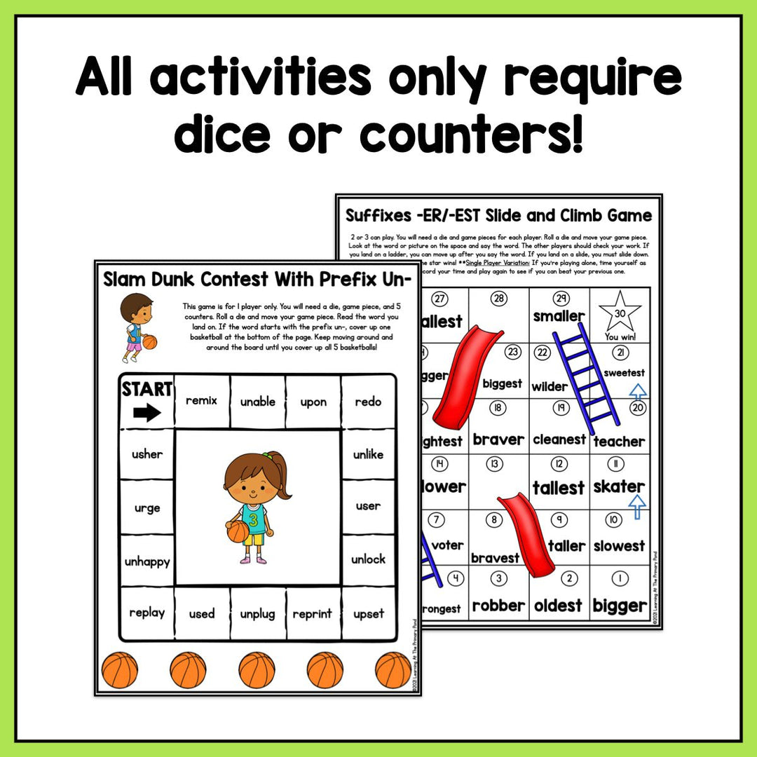 Prefixes & Suffixes Games: Second Grade No-Prep Phonics – Learning at ...