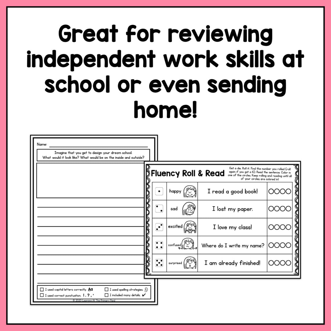 Second Grade Back to School Literacy Packet: "I Can Work By Myself ...