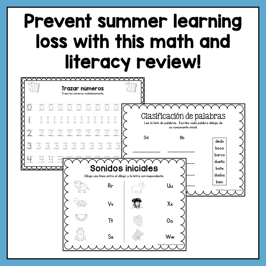 Spanish Summer Homework Pack for Kindergarten/Rising First Graders ...