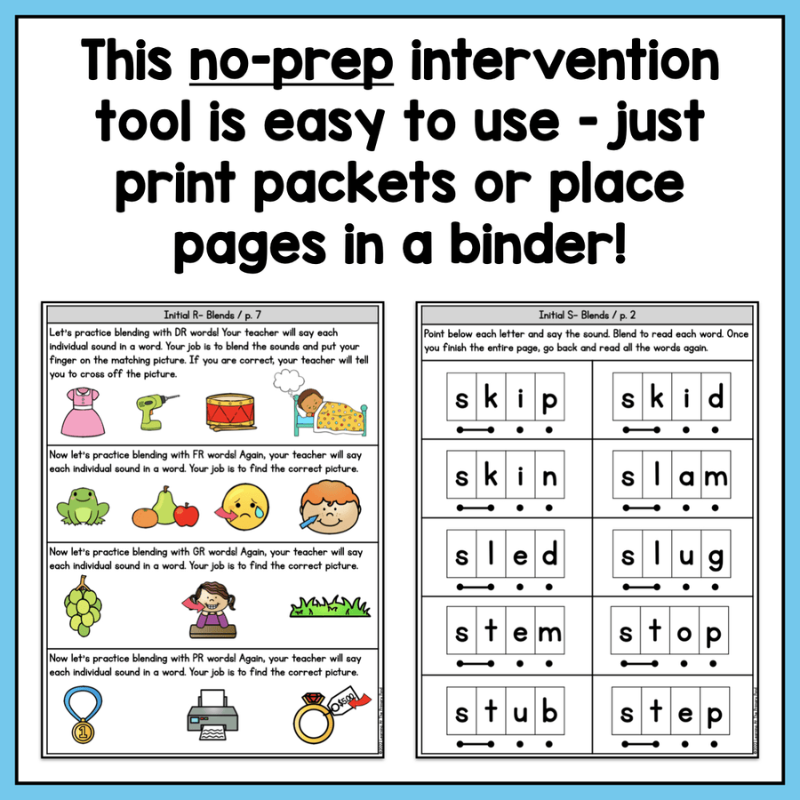 Consonant Blends & Glued Sounds Intervention Pack | No-Prep, Phonics-B ...