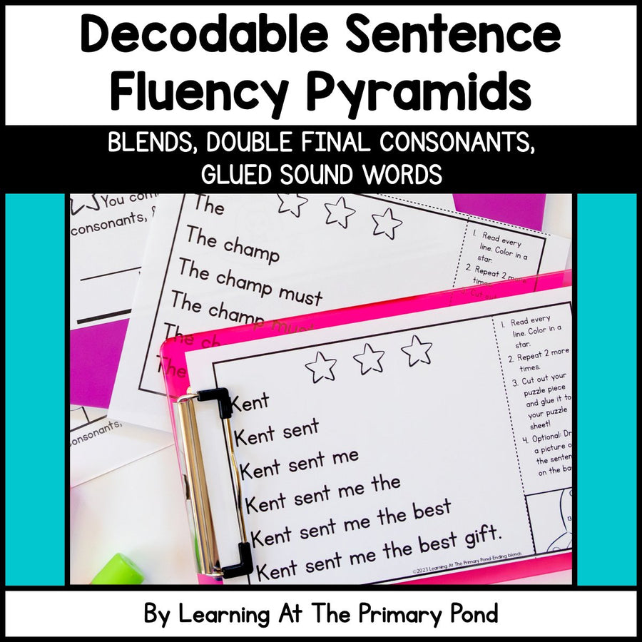 Decodable Sentence Fluency Pyramids | Blends-Double Final Consonant-Gl ...