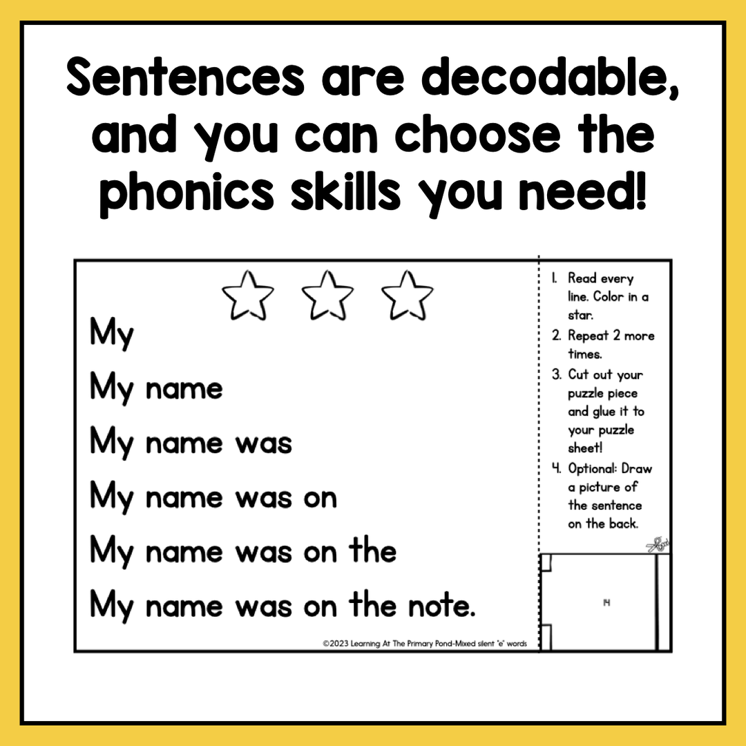 Decodable Sentence Fluency Pyramids | Silent E Set – Learning at the ...