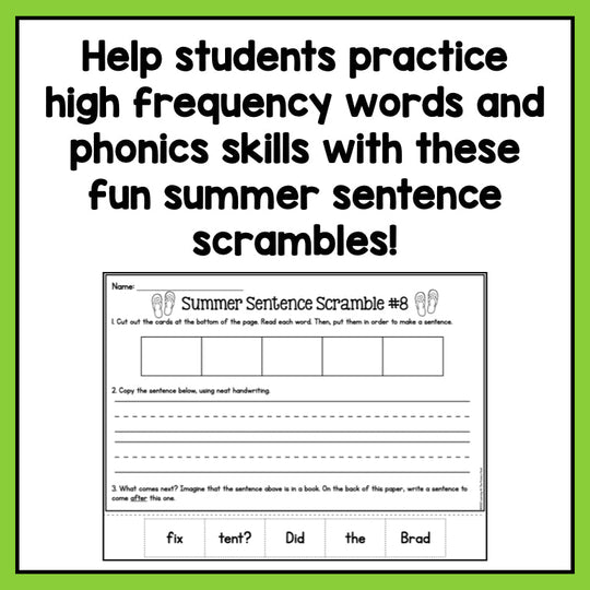 Decodable Sentence Scrambles for First Grade | Summer Theme – Learning ...