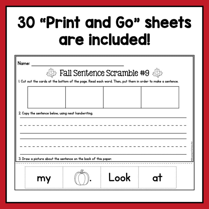 Decodable Sentence Scrambles for Kindergarten | Fall Theme – Learning ...