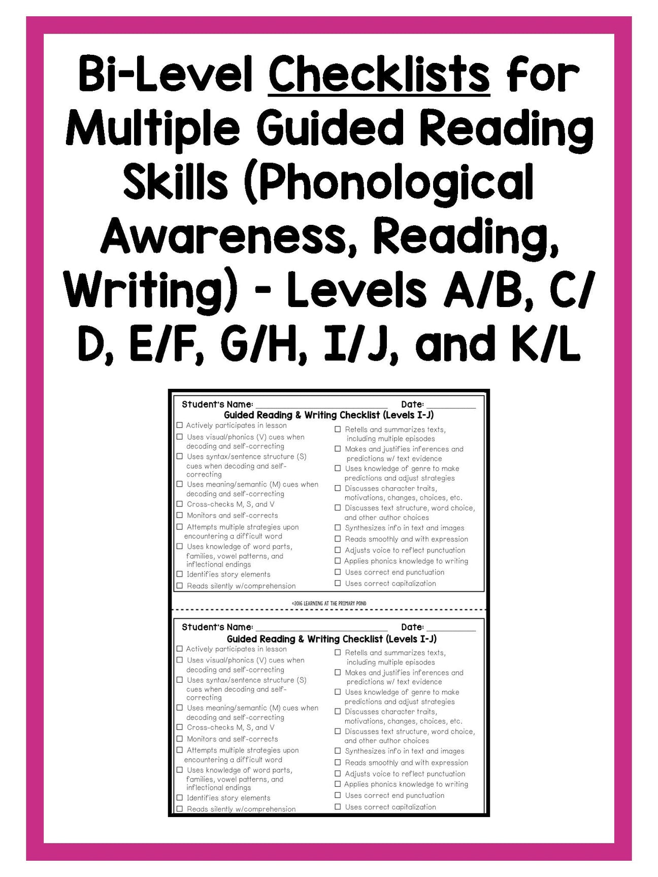 First Grade Guided Reading Checklists and Rubrics – Learning at the ...