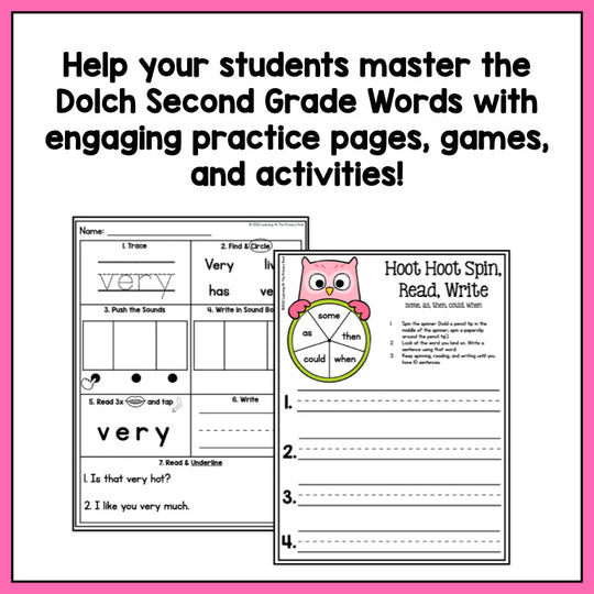 High Frequency Word Worksheets & Games BUNDLE | Dolch Second Grade Wor ...