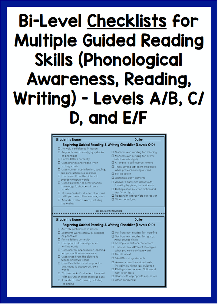 Kindergarten Guided Reading Checklists and Rubrics – Learning at the ...