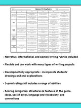 Kindergarten Writing Rubrics - Narrative, Informational, and Opinion G ...
