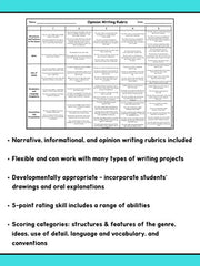 Kindergarten Writing Rubrics - Narrative, Informational, and Opinion G ...